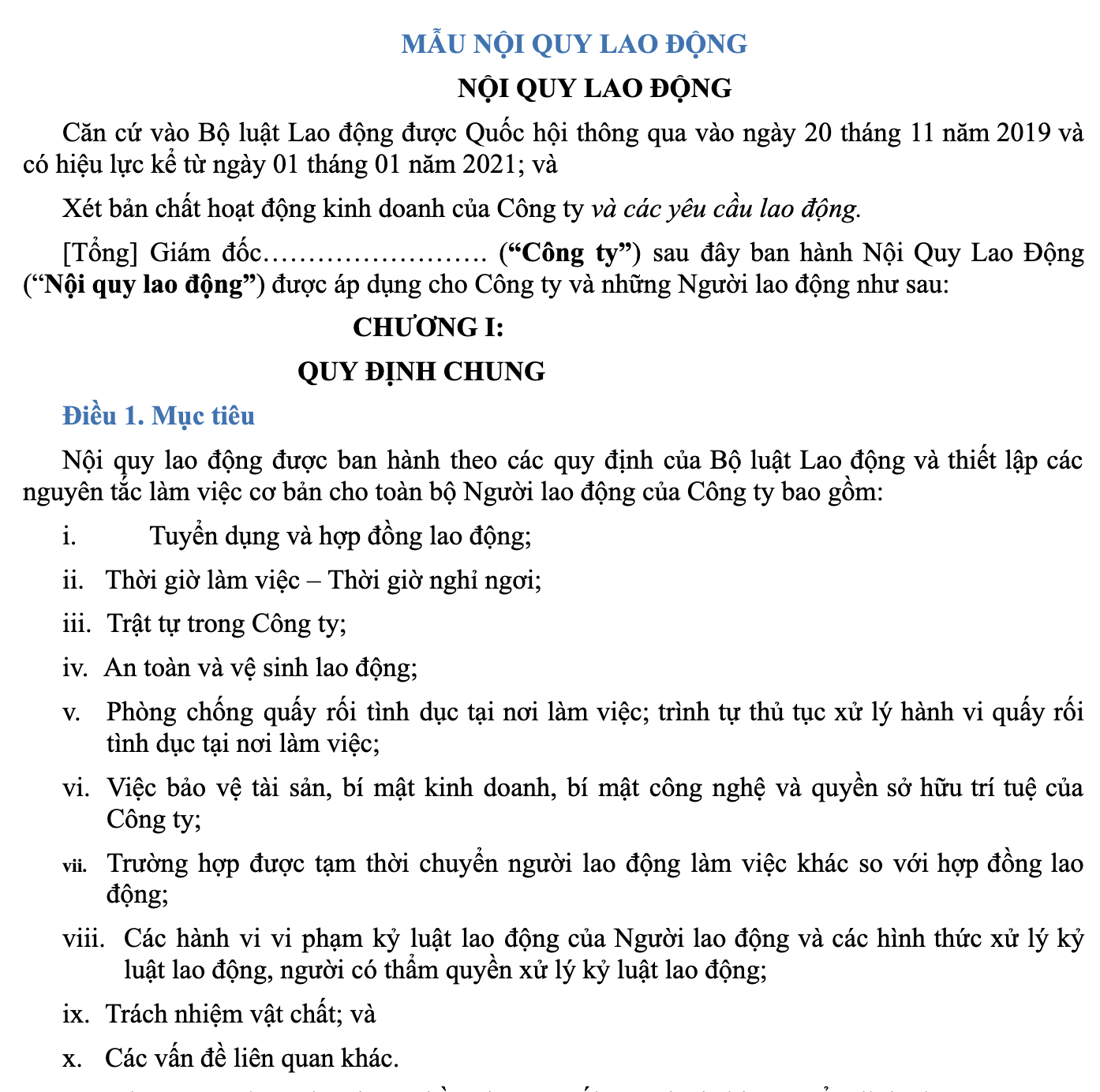 Mẫu nội quy lao động